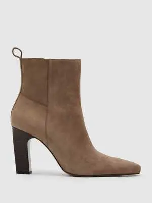 REISS Suede Chisel-toe Block-heel Ankle Boots