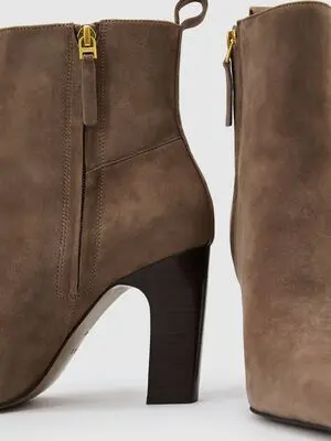 REISS Suede Chisel-toe Block-heel Ankle Boots