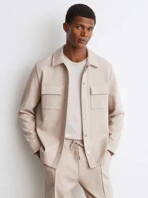 REISS Twin-pocket Press-stud Overshirt - Oatmeal