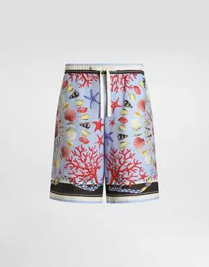 Dolce & Gabbana Shell-print Linen Canvas Trousers Pants And Shorts - Multicolor