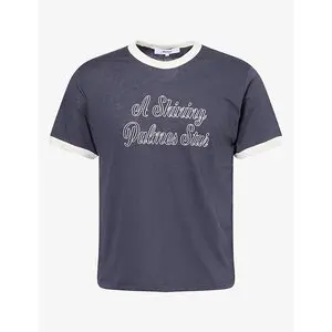 PALMES Slogan-embroidered Cotton-blend T-shirt - Navy