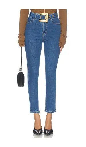 Balmain High Waist Dark Denim Skinny Pants In Bleu Jean Fonce In . Also - Blue