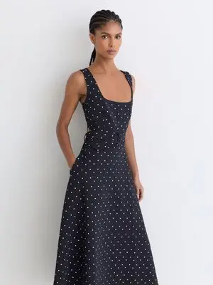 REISS Belted Polka Dot Midi Dress