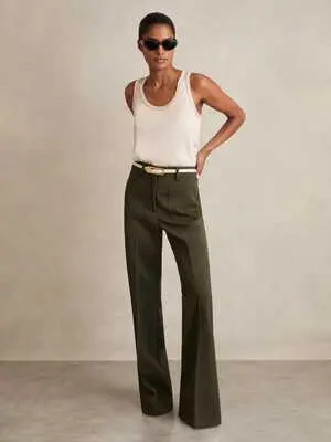 REISS Twill Patch-pocket Flared Trousers - Green