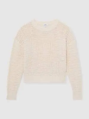 REISS Cotton Open-stitch Crew-neck Jumper