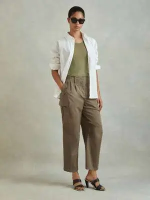 REISS Cotton Blend Tapered Combat Trousers - Khaki