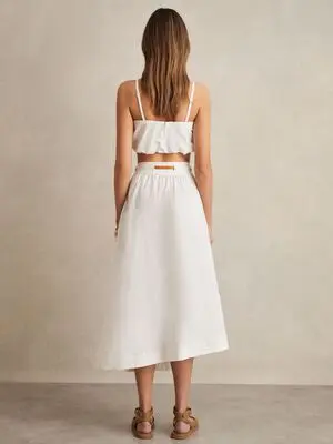 REISS Poplin Belted Split Midi Skirt