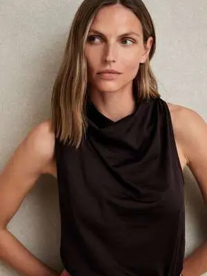 REISS Cotton-blend Cowl-neck Sleeveless Top
