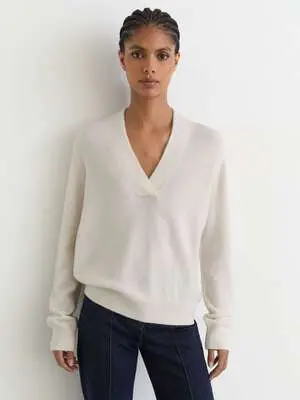 REISS Cashmere Shawl-neck Jumper - Ivory