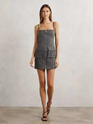 Good American White Soft Stretch Ponte Mini Dress - Grey/beige