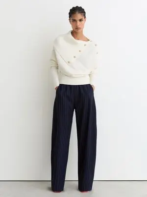 REISS Rib-knit Button Shawl Jumper - Ivory