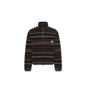 Moncler Striped Teddy Zip-up Cardigan - Black