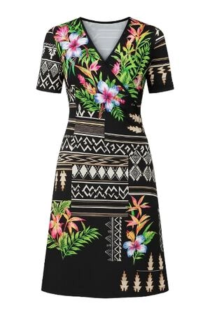 CONQUISTA Print Wrapover Dress - Black