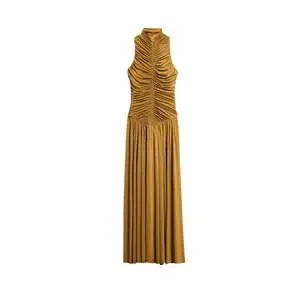 NOCTURNE Sleeveless High-neck Ruched Maxi Dress - Brown