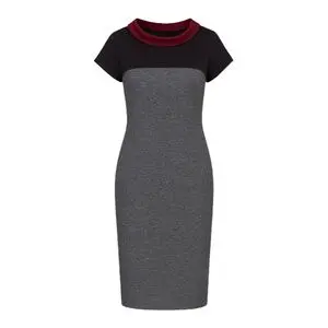 CONQUISTA Straight Short Sleeve Dress With Stand Up Collar - Grey