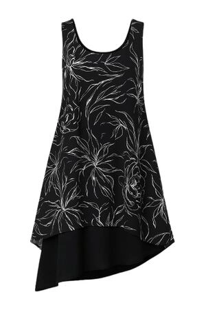CONQUISTA Sleeveless Printed Layer Dress - Black