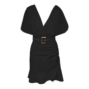 ALINA CERNATESCU Esma Mini Ruffle Cocktail Lyocell Dress - Black