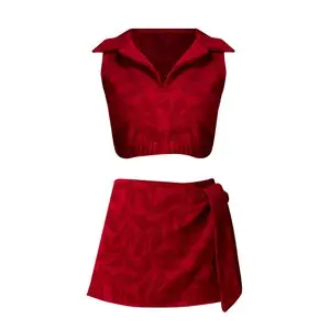 NUR KARAATA Miranda Top Skirt Set - Red