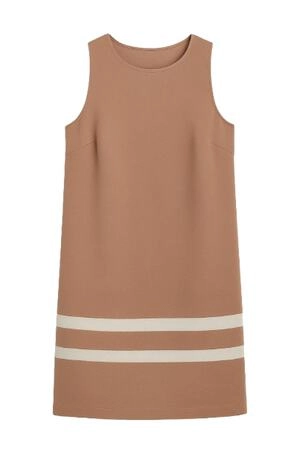 CONQUISTA Sleeveless Round Neck Dress With Contrast Stripes - Brown