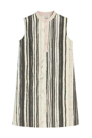 CONQUISTA Striped Sleeveless Dress With Button Detail