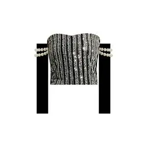 NUR KARAATA Sequin Embellished Strapless Top With Velvet Gloves