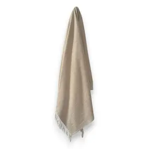 LOOM & COVE Neutrals Sand Herringbone 100% Recycled Wool Tartan Blanket - Beige