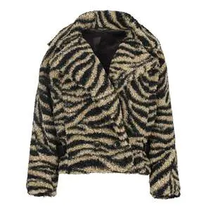 CONQUISTA Safari Elegance Faux Fur Jacket - Black