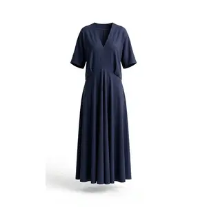 CONCEPT A TROIS Navy Satin-finish Crepe Maxi Dress