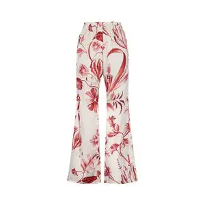 AGUACLARA Wide Leg Floral Print Trousers - Red