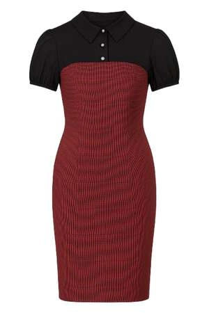 CONQUISTA Puff Sleeve Fitted Dress With Button Detail
