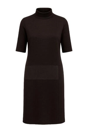 CONQUISTA Elbow Sleeve High Neck Knit Dress - Brown