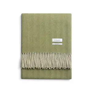 LOOM & COVE Herringbone 100% Recycled Wool Tartan Blanket - Green
