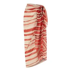 LILAMIE Aruba Chiffon Side Tie Summer Pareo Skirt - Red
