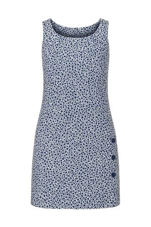CONQUISTA Sleeveless A-line Floral Dress With Button Detail - Blue