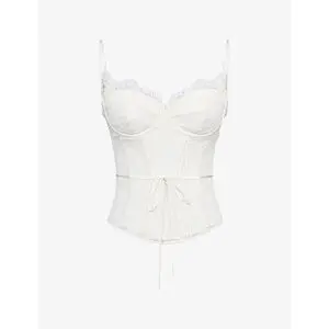 House Of Cb Audrina Ribbon-tie Stretch-lace Corset Top - Ivory