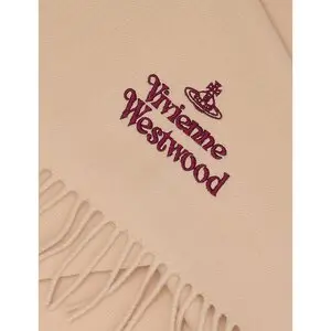 VIVIENNE WESTWOOD Brand-embroidered Fringed-trim Wool Scarf - Beige