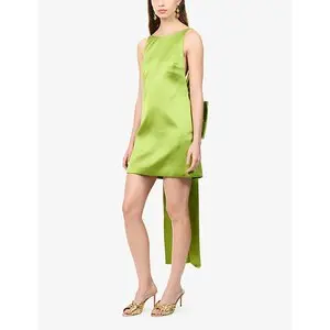 SELF-PORTRAIT Bow Round-neck Sleeveless Satin Mini Dress