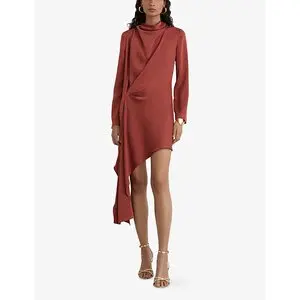 REISS Bethany Draped Woven Mini Dress - Rust Orange