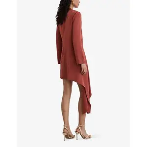 REISS Bethany Draped Woven Mini Dress - Rust Orange