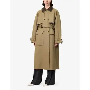 NACKIYE Leather-collar Cotton Trench Jacket