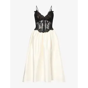 SELF-PORTRAIT Lace Bodice Flared Midi Dress - Cream