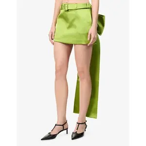 SELF-PORTRAIT Bow Belted-waist Satin Mini Skirt