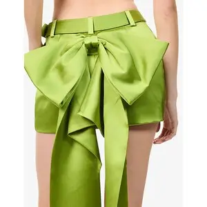 SELF-PORTRAIT Bow Belted-waist Satin Mini Skirt