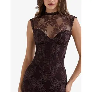 House Of Cb Serida Lace-embroidered Stretch-woven Corset Top