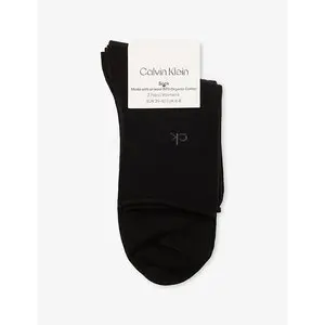Calvin Klein Roll-top Brand-text Pack Of Two Cotton-blend Knitted Socks - Black