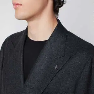 Tagliatore Anthracite Double-breasted Jacket In Wool And Cashmere