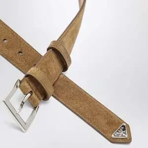 Prada Suede Leather Belt With Logo Plaque
