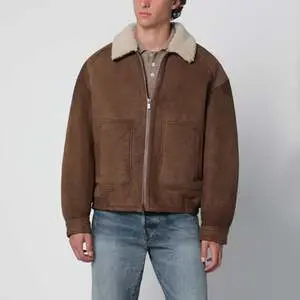 SALVATORE SANTORO Coffee Shearling Jacket With Zip - Brown