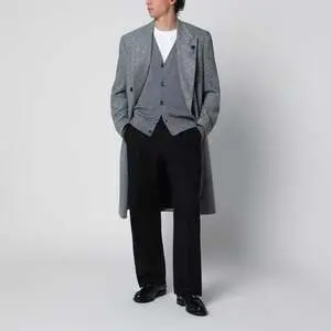 LARDINI Double-breasted Coat In Wool With Herringbone Pattern - Grey