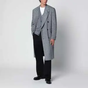 LARDINI Double-breasted Coat In Wool With Herringbone Pattern